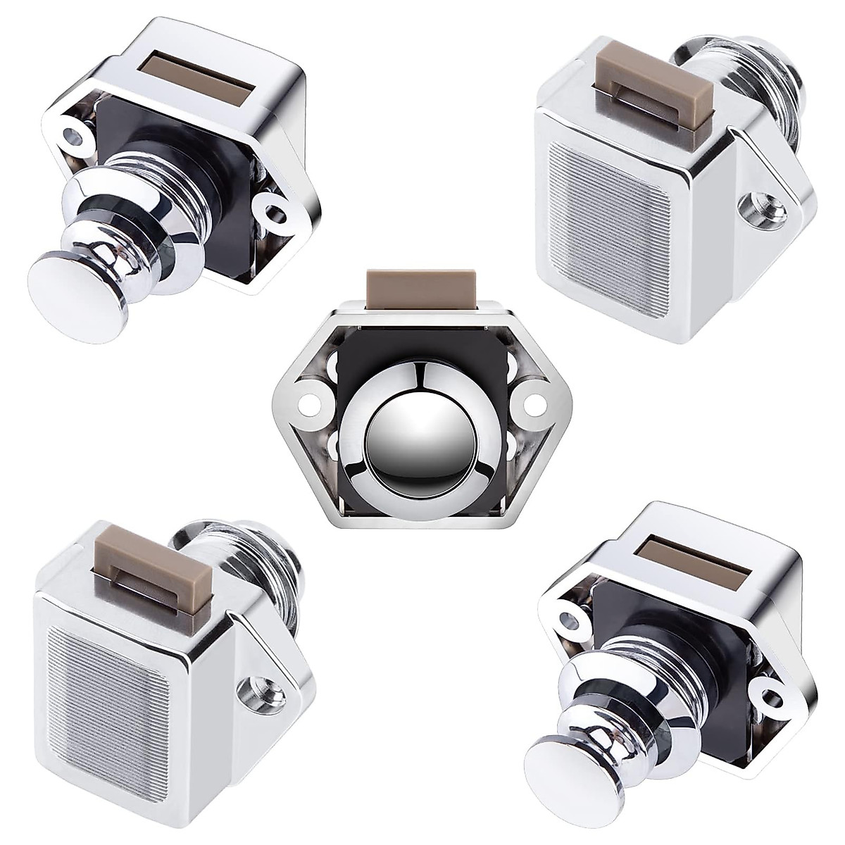 SyLabY 100 Pieces 20mm Mini Push Button Lock Chrome Cabinet Door Catch Keyless Cupboard Latch RV Drawer Locks for Motorhome Camper Caravan Home Yachts Furniture Hardware Accessories