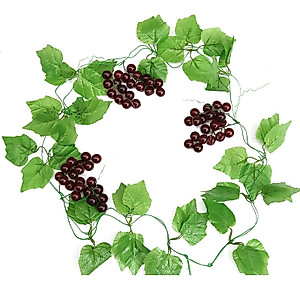 ASkinds 5Pcs Artificial Grapes Vines Leaves Hanging Grapes Rattan Leaves Fruit Grapevines Rattan Artificial Greenery Garland for Home Garden Wedding Party Decoration