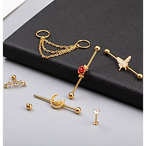 NICEIGHT 20Pcs 316L Stainless Steel Industrial Barbell Earring Cartilage Earring Helix Tragus Studs Conch Daith Piercing Jewelry G