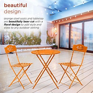 Alpine Corporation Indoor/Outdoor 3-Piece Bistro Set Folding Table and Chairs Patio Seating, Orange
