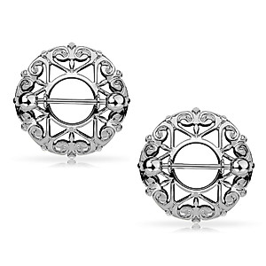 Forbidden Body Jewelry Pair of Surgical Steel Sexy Heart Nipple Piercing Shields, 9/16 Inch Barbells, Silver Tone