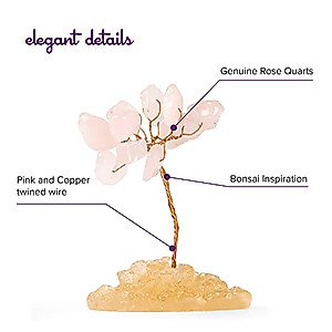 Rose Quartz Bonsai Tree - Crystal Money Tree- Pink Japanese Decor for Bedroom & Office - Promotes Love and Kindness by Kalan