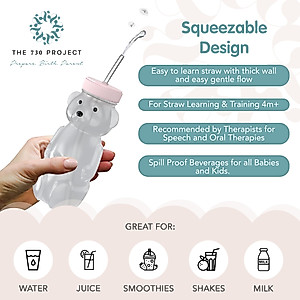 The 730 Project Honey Bear Straw Cup for Babies, 8-oz Honey Bear Cup with Lid, 3-Pack Therapy Learning Honeybear Straw Cup, Baby Honey Bear Bottle Set, Cherry Blossom PINK