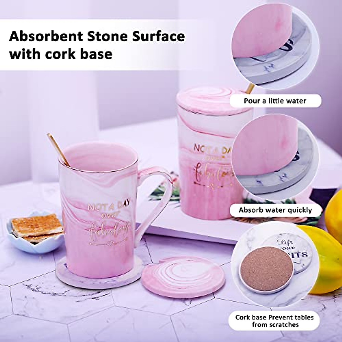 Jumway Not A Day Over Fabulous Mug - Birthday Gifts for Women - Funny Birthday Gift Ideas for Her,Friends, Coworkers, Her, Wife, Mom, Daughter, Sister, Aunt Ceramic Marble Mug 14 Oz Pink