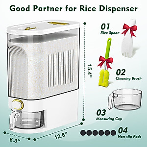 Lenwi 22 Lbs Rice Dispenser, Large Dry Food Storage Container with with Measuring Cup & Time Scale, Food Dispenser Kitchen Organization and Pantry Store for Cereal Dry Food (White)