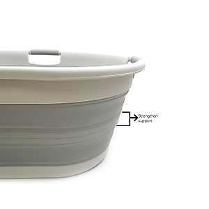 SAMMART 57L (15 Gallons) Collapsible 3-Handled Plastic Laundry Basket - Oval Tub - Portable Washing Tub-Space Saving Laundry Hamper, Water Capacity 44L / 11.6 Gallon (1, Grey)