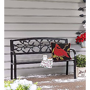 Plow & Hearth Weatherproof Tree of Life Outdoor Bench | Holds Up to 300 lbs | Garden Patio Porch Park Deck | Metal | Black