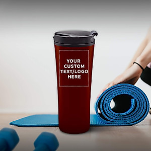 Personalized 16 oz. Asana Travel Mugs with Silicone Seal - 12 Pack - Custom Text, Logo - Red