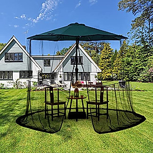 DOOSARG 7.5-10FT Umbrella Netting for Outdoor Umbrellas, Patio Umbrella Mosquito Netting with Led Strip Lights, Adjustable Rope, Fits 9Ft Outdoor Table Umbrellas (Black)