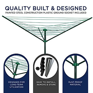Strata Rotary Outdoor Drying Rack - 91 Feet Umbrella Clothesline Outdoor Dryer, Painted Steel Frame Outside Clothes Drying Rack, Green