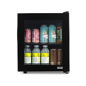 NewAir Beverage Fridge and Cooler with Reversible Glass Door, 60 Can Freestanding Mini Fridge in Black with Door Alarm, Perfect for Work from Home Station, Dorms, and More