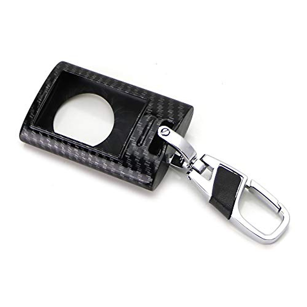 iJDMTOY Glossy Black Carbon Fiber Finish Exact Fit Key Fob Shell Cover w/Keychain Compatible with Cadillac ATS CTS DTS XTS SRX STS Escalade or Chevrolet C7 Corvette, etc