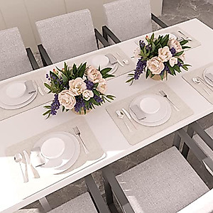 Placemats Set of 6 for Dining Table - Maxpearl Heat Resistant Faux Leather Place Mats - Wipe Clean - Suitable for Indoor & Outdoor, 17’’×12’’, Beige