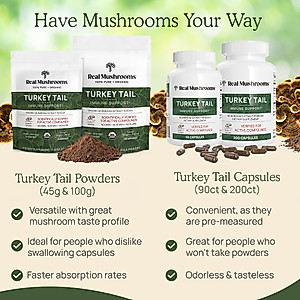 Real Mushrooms Turkey Tail (45g) and 5 Defenders (45g) Mushroom Extract Powder Bundle - Mushroom Supplement for Immune Strength - Vegan, Non-GMO Immunity Supplement