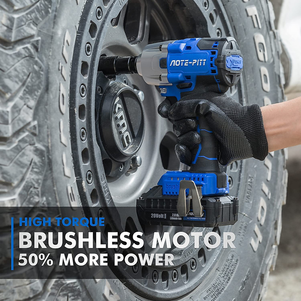 20V 370 Ft-lbs Brushless 1/2 Inch Impact Wrench Kit with 6 Sockets, 2Ah Battery, Charger, Bag