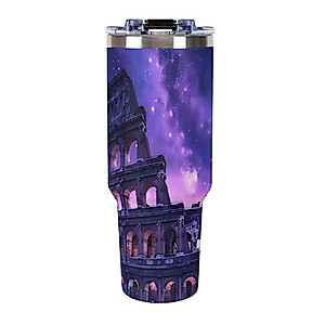 Rome Italy Famous Ancient Landmark Insulated Tumbler with Lid And Straw Stainless Steel Travel Coffee Mug 40oz Light Rose Red-style