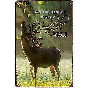 Wall Decor Vintage Style Metal Tin Sign Deer Iron Painting what A Wonderful World Room Decor Bathroom Decor Bedroom Decor Classroom Decor Art Tin Signs 5.5x8 Inch On Father'S Day National Day