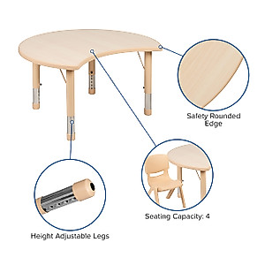 EMMA + OLIVER 25.125" W x 35.5" L Crescent Natural Plastic Adjustable Activity Table-Seats 4