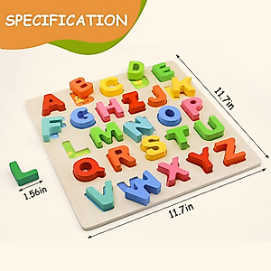 Humerry Wooden Alphabet Puzzle for Toddlers, Chunky ABC Puzzles Board Educational Toys for Kids, Preschool Learning Letters Puzzle for Boys and Girls