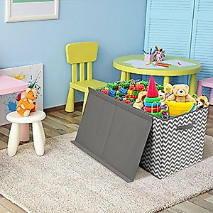 Sorbus Toy Chest with Flip-Top Lid, Kids Collapsible Storage for Nursery, Playroom, Closet, Home Organization, Large (Pattern - Chevron Gray)