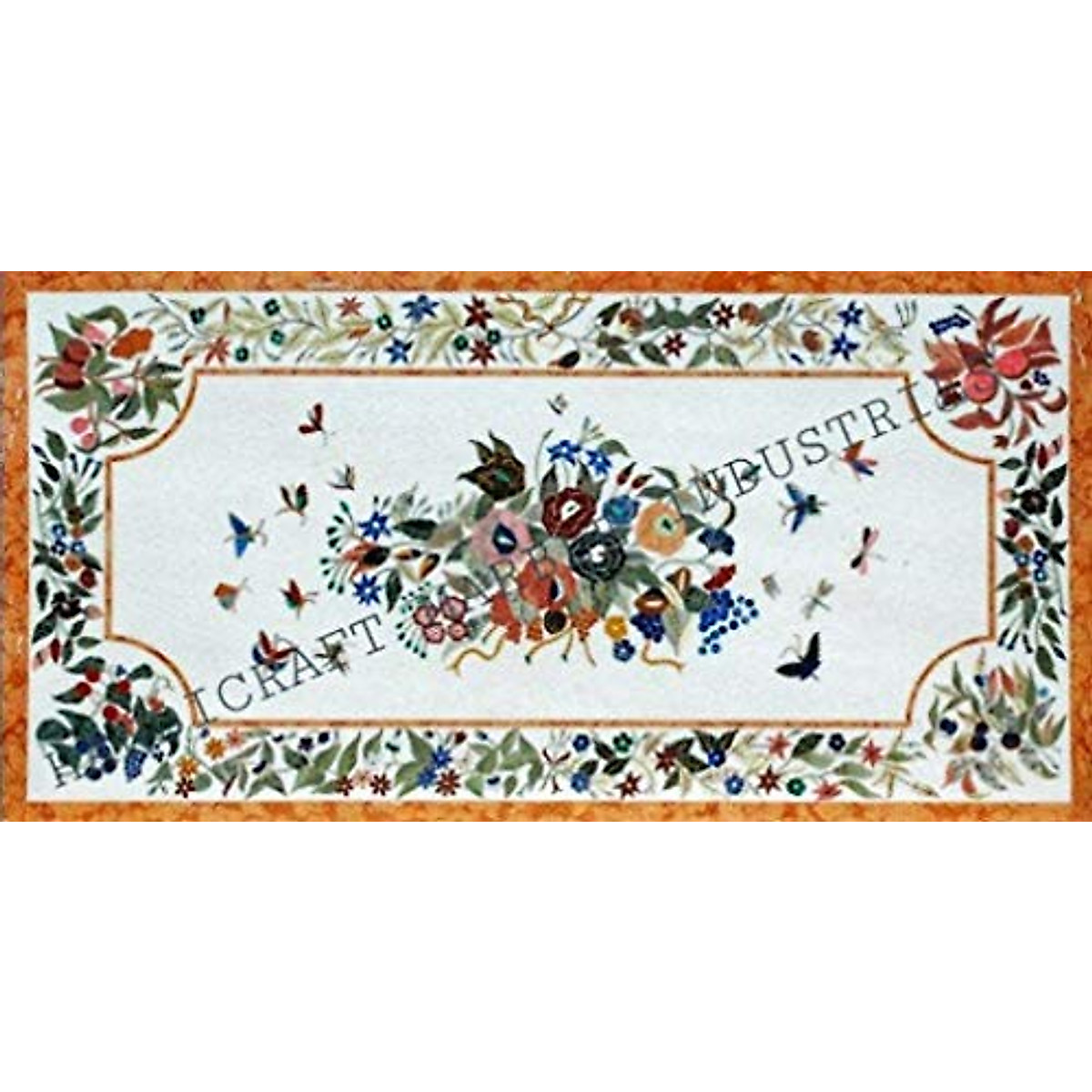 Marble Coffee Table 48" X 30" Inch Pietra Dura Marquetry Inlay Vintage Decorative