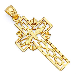 14k Yellow Gold Religious Cross with Holy Spirit Dove Pendant