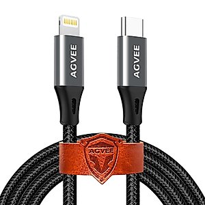 AGVEE 3 Pack 1.5ft USB-C to Lightning Charging Cable, Braided USB Type-C to 8 Pin Lightning Charger Cord i-Phone Wire for iPhone 14 13 12 11 XS X 8 7 6, Case Friendly, Dark Gray