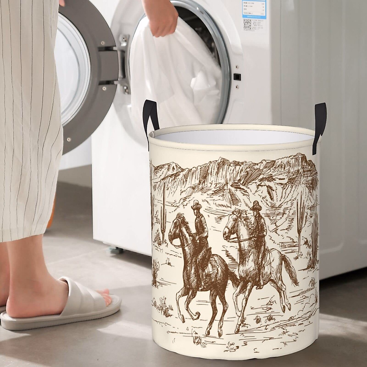 Foruidea American Wild West Desert With Cowboys Laundry Basket,Laundry Hamper,Collapsible Storage Bin, Oxford Fabric Clothes Baskets,Nursery Hamper For Home,Office,Dorm,Gift Basket