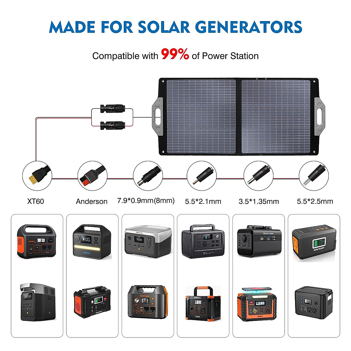 STORCUBE 100W Portable Solar Panel, Foldable Solar Panel Charger, Adjustable Kickstands, 23.5% High Efficiency, IP67 Waterproof for Outdoor RV Camping