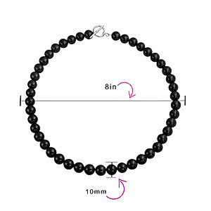 Plain Simple Basic Western Jewelry Classic Black Onyx Round 10MM Bead Strand Collarbone Necklace for Women Teen Silver Plated Clasp 17 Inch