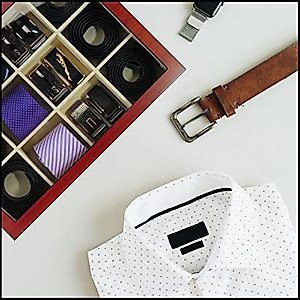 TIMELYBUYS Personalized Display Case for 12 Ties, Belts, and Accessories Cherry Wood Storage Box