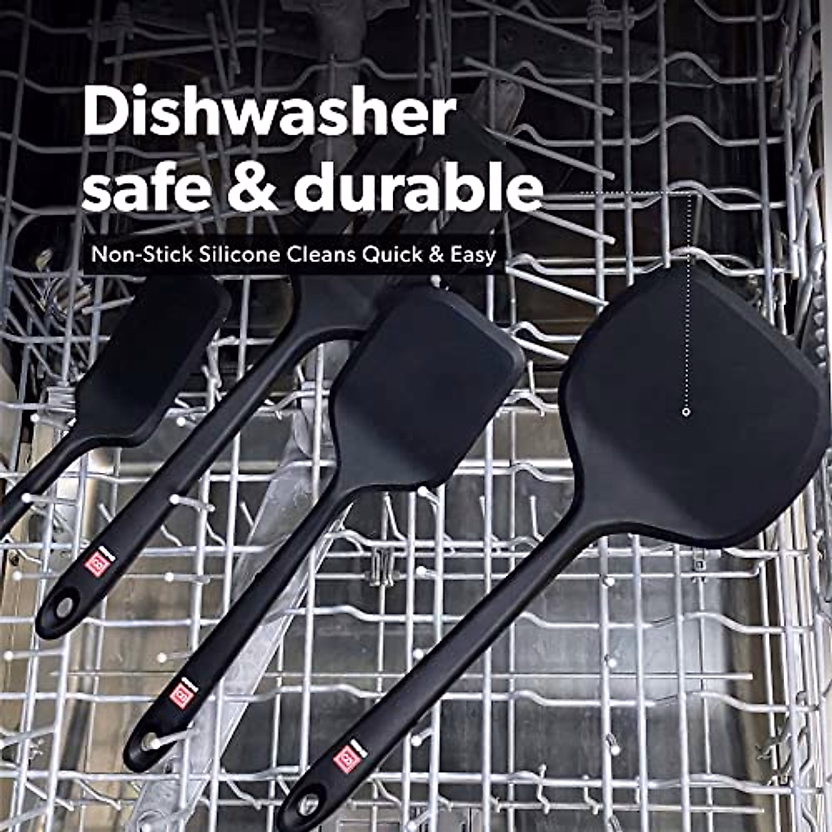 DI ORO Silicone Turner Spatula Set - Kitchen Spatulas for Nonstick Cookware - Cooking Utensils for Flipping Eggs & Pancakes - 600°F Heat-Resistant BPA Free Turners - Dishwasher Safe (4pc, Black)