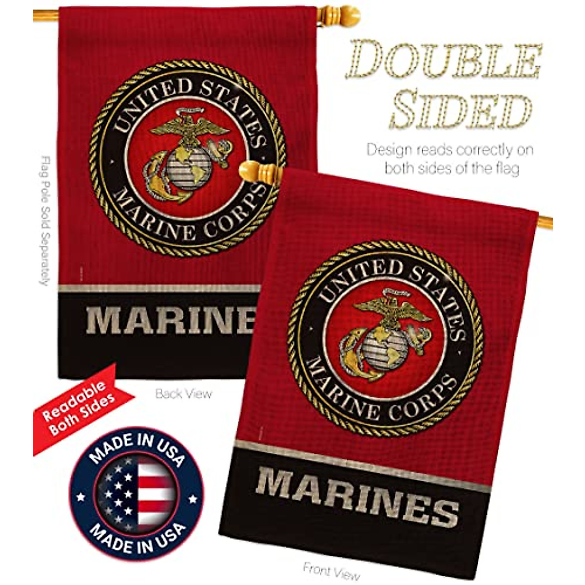 US MILITARY United State Burlap Garden House Flag-Kit Armed Forces Marine Corps USMC Semper Fi American Military Veteran Retire Official Banner Small Yard Gift Double-Sided, Made in USA