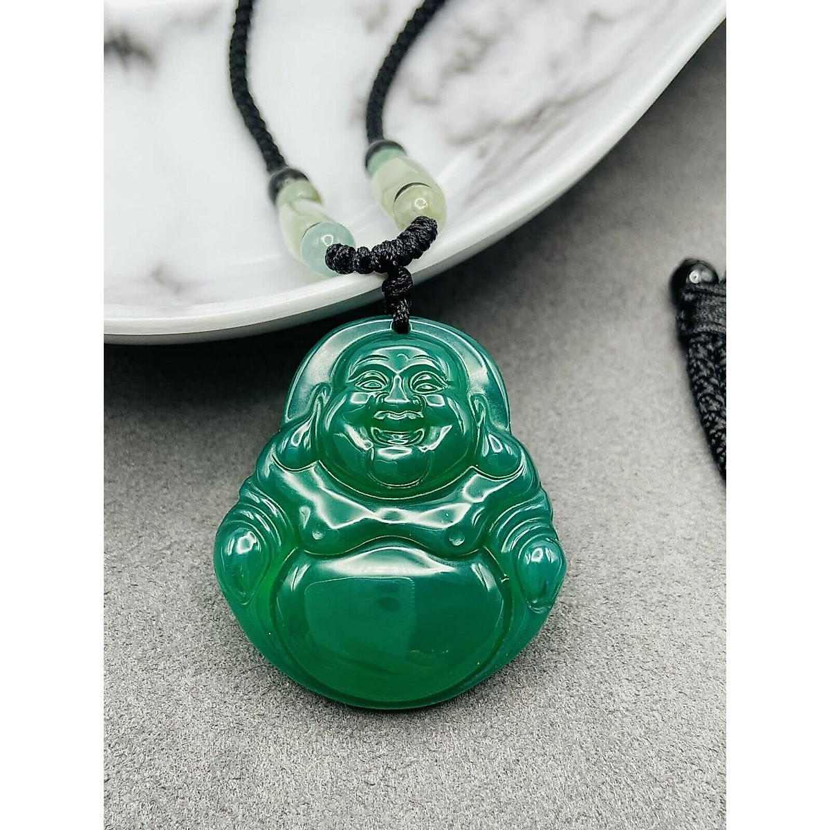 1 pc Chinese Green Jade Jewelry Lucky Smiling Buddha Charm Pendant