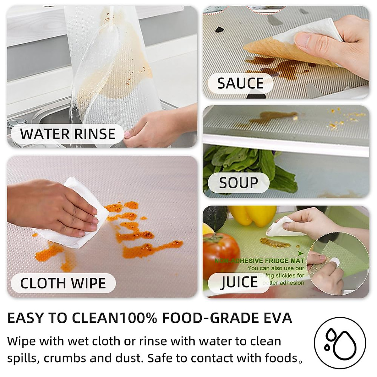 FinalNest 16Pcs Refrigerator Mats, Waterproof Non-Slip EVA Refrigerator Liner Pads Drawers Shelves Cabinets Storage Kitchen and Placemats-R-16-1