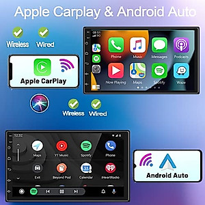 [2G+32G] Android 11 Double Din Car Stereo with Apple Carplay Android Auto, 7 Inch Touch Screen Car Radio with HiFi/BT/IPS Display/GPS Support Fastboot Backup Camera Mirror Link WiFi Connect BAJKQKAI