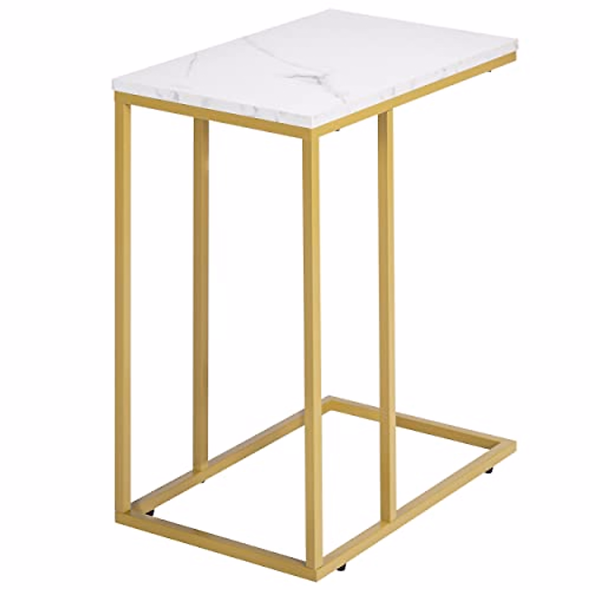 PrimeZone C Shaped Side Table - Faux Marble Narrow End Table for Sofa Couch & Living Room, TV Tray Table, 19" W x 12" D x 23" H, Gold Frame