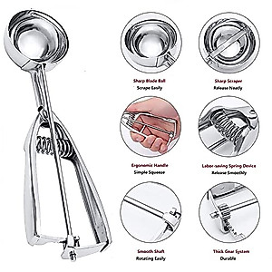 Ice Cream Scoop, 3Pcs Cookie Scoop Set, Stainless Steel Ice Cream Scooper with Trigger Release, Large/Medium/Small Cookie Scooper for Baking, Cookie Scoops for Baking Set of 3 with Cookie Dough Scoop…