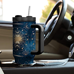 Equoza Tumbler with Lid and Straw Travel Coffee Mug Gifts for Astrology, Celestial, Moon, Galaxy Lovers 40oz Tumbler with Handle Travel Mug Double Wall Vacuun Insulated Cup (Pack of 1)