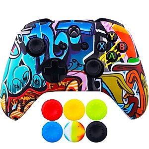 9CDeer 1 Piece of SiliconeTransfer Print Protective Cover Skin + 6 Thumb Grips for Xbox One/S/X Controller Cartoon Paints