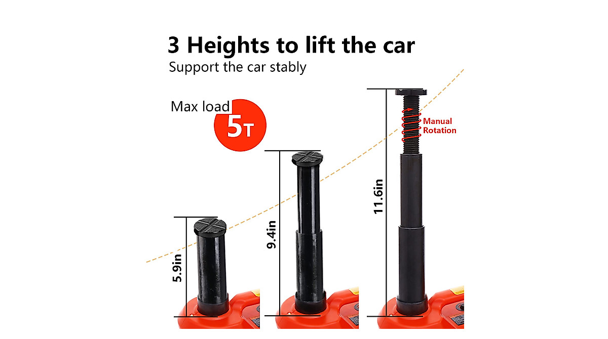 ROGTZ 5 Ton Electric Car Jack with Inflator & LED Light