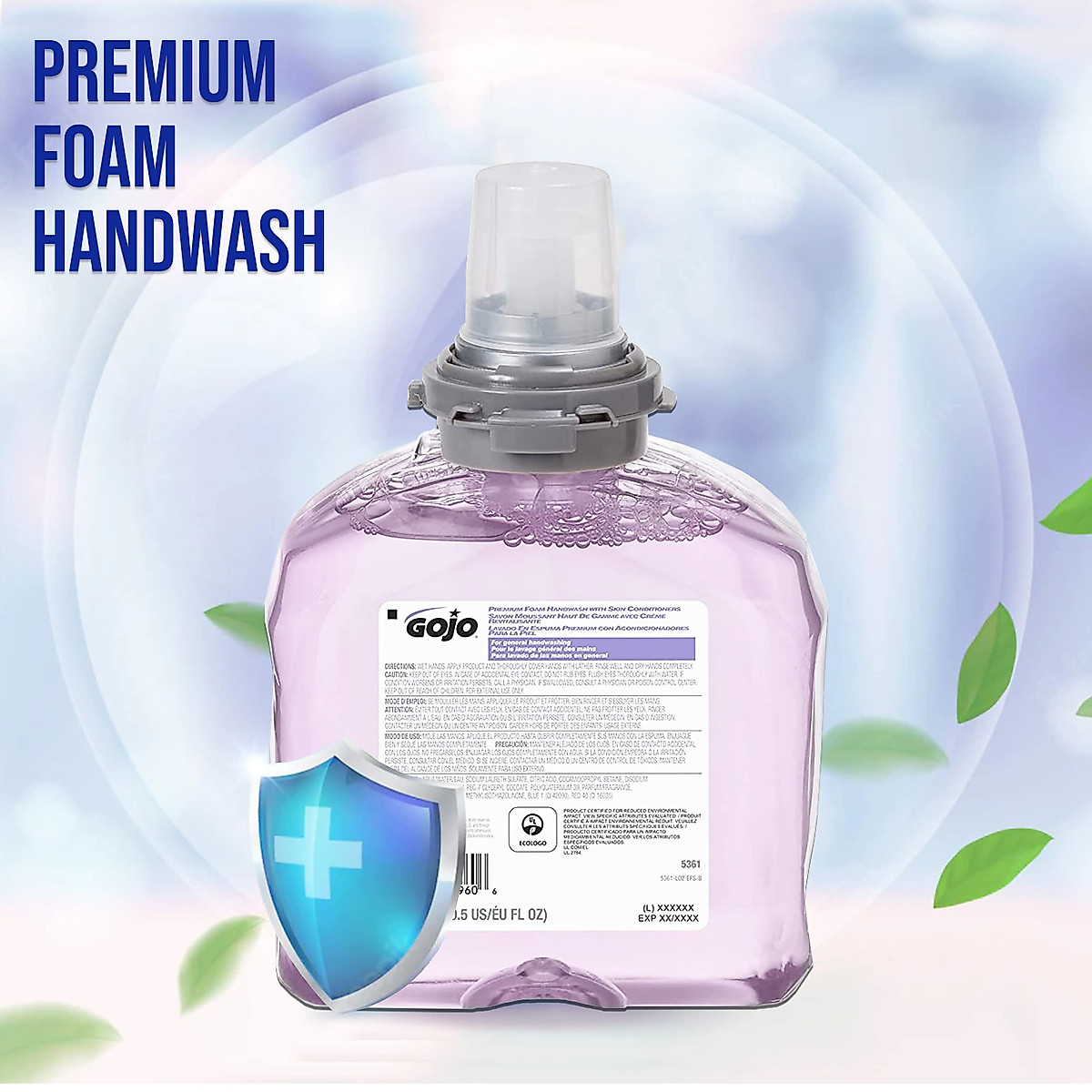 Gojo Premium Foam Handwash with Skin Conditioners, Cranberry Scent, EcoLogo Certified, 1200 mL Foam Hand Soap Refill TFX Touch-Free Dispenser (Pack of 2) – 5361-02