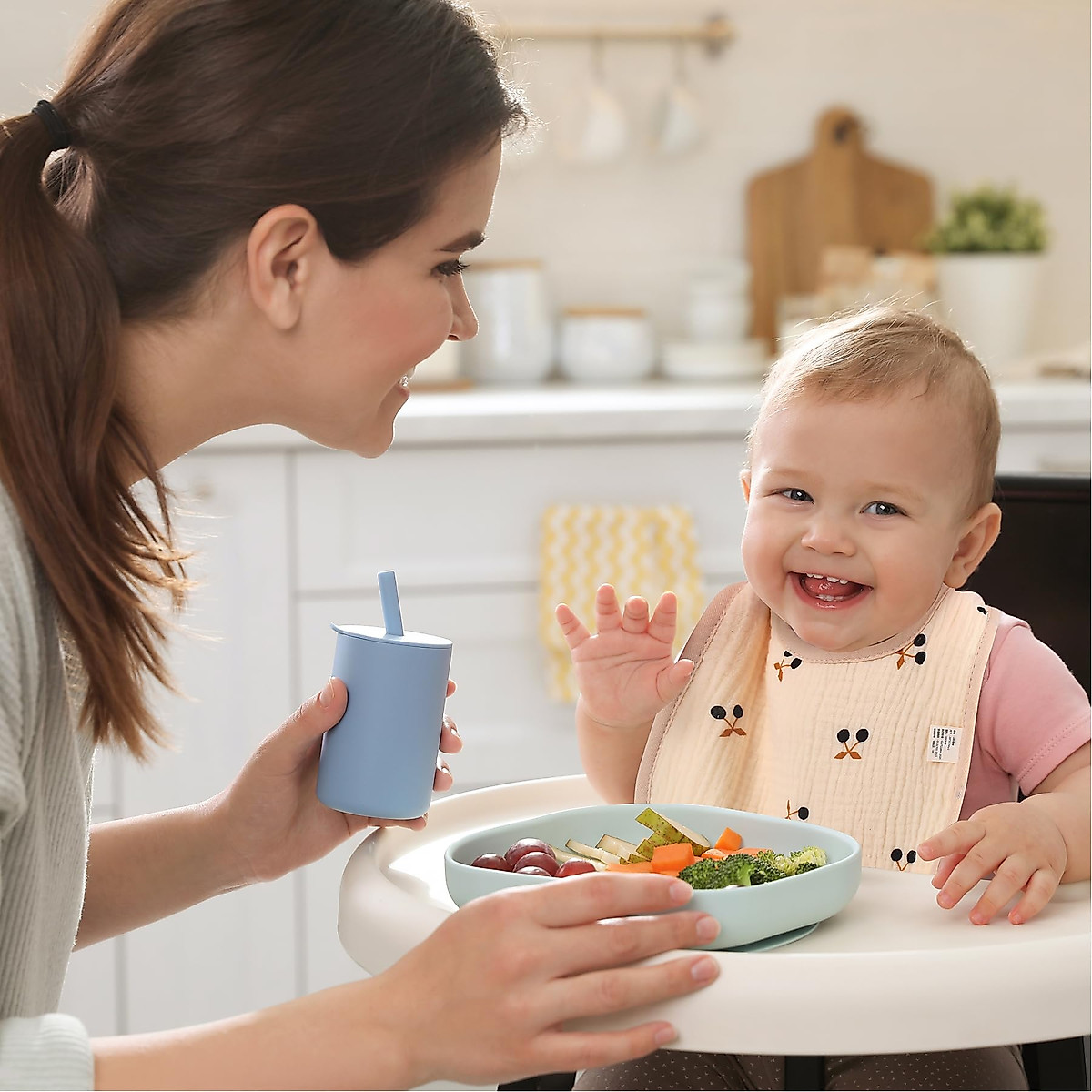 Mom Beebi 6 Pack Muslin Bibs, 100% Cotton Muslin Baby Bibs for Boys & Girls, Unisex Soft & Absorbent Multi-Layer Baby Bibs for Drooling and Teething