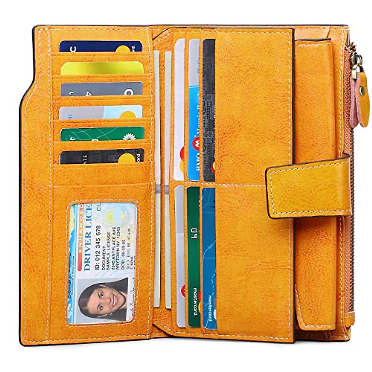 SENDEFN Women Leather Wallets RFID Blocking Clutch Card Holder Ladies Purse with Zipper Pocket