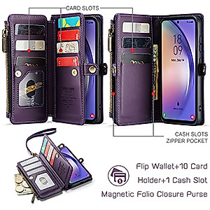 Defencase for Samsung Galaxy A54 5G Case, RFID Blocking Samsung A54 5G Case Wallet for Women Men, PU Leather Magnetic Flip Strap Zipper Card Holder Wallet Phone Case for Galaxy A54 5G, Fashion Purple
