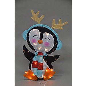 ProductWorks 32-Inch Pre-Lit Candy Cane Lane Penguin Christmas Yard Decoration, 35 Lights