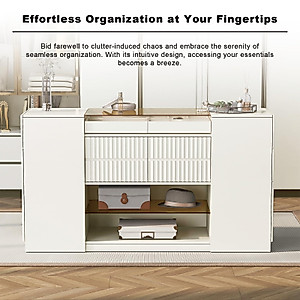 MATONELL Modern Luxury Multi-Functional Island Vanity Dresser and Storage Cabinet with Glass Tabletop, Display Shelf,6 Drawers for Walk-in-Wardrobe and Bedroom