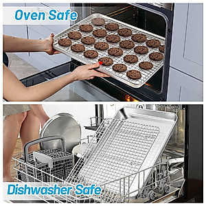 TeamFar Baking Sheet with Rack, 17.6 x 13 x 1 Inch Stainless Steel Baking Tray Pan Cookie Sheet with Cooling Rack Set for Baking/Roasting/Cooling, Non-Toxic & Heavy Duty, Dishwasher Safe