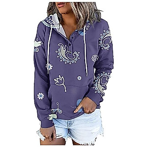 Sweatshirt For Women 2023, Printed Drawstring Long Sleeve Top 2023 Button Pullover Sweatshirt Oversized Zip Up Hoodie Sweaters Chamarra De Mezclilla Para Mujer Fall Fringe Vest (XXL, Purple)
