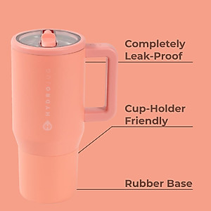 HydroJug Traveler - 20 oz Water Bottle with Handle & Flip Straw - Fits in Cup Holder, Leak Resistant Tumbler-Reusable Insulated Stainless Steel & Rubber Base - Gifts for Women & Men, Summer Peach